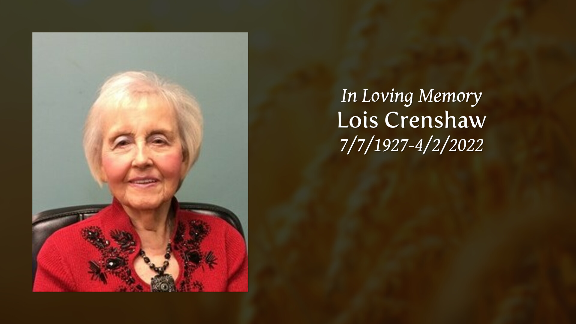 Lois Crenshaw - Tribute Video
