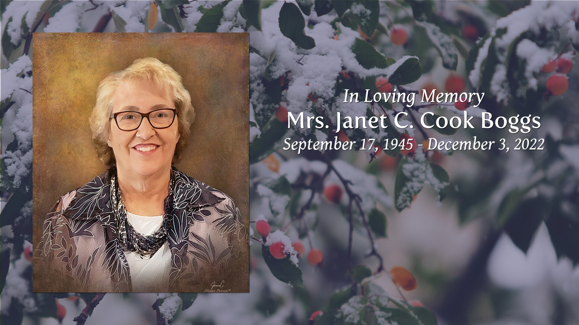 Mrs. Janet C. Cook Boggs - Tribute Video