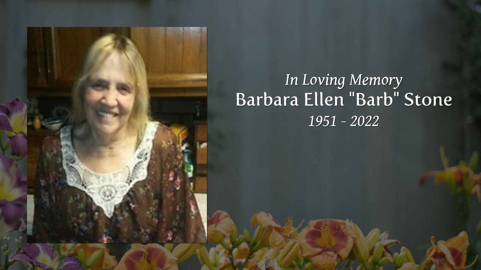 Barbara Ellen "Barb" Stone - Tribute Video